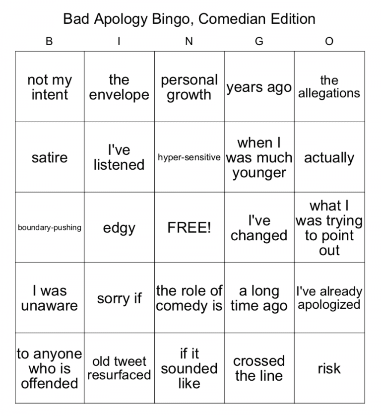 Bad Apology Bingo, comedian edition! | SorryWatch